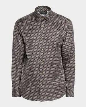 Brioni Geo Print Button Down Shirt - Brown Blac