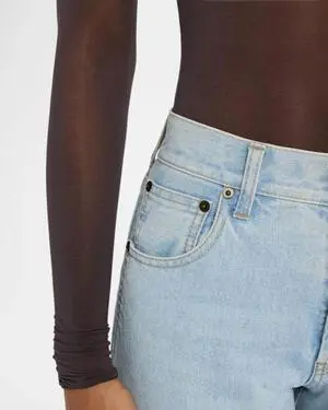 Saint Laurent Sheer Knit Long-sleeve Bodysuit - Ebene