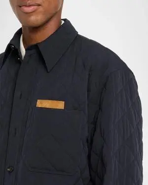Bottega Veneta Apos;s Quilted Overshirt With Suede Intrecciato Patch - Midniteblu
