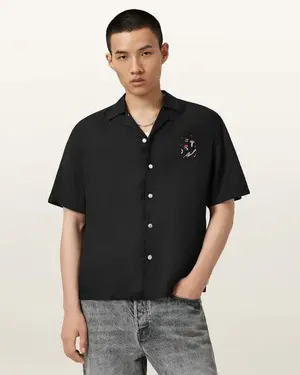 ALLSAINTS Fungi Embroidered Short Sleeve Shirt - Jet Black
