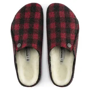 BIRKENSTOCK Zermatt Shearling Felt Slippers - Plaid Red
