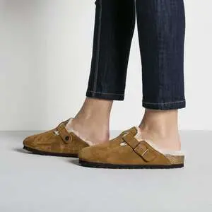 BIRKENSTOCK Boston Shearling Suede Clogs - Mink