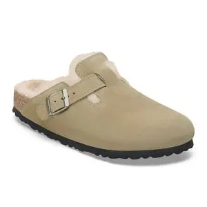 BIRKENSTOCK Boston Shearling Suede Clogs - Taupe