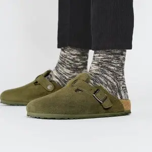 BIRKENSTOCK Boston Shearling Suede Clogs - Thyme