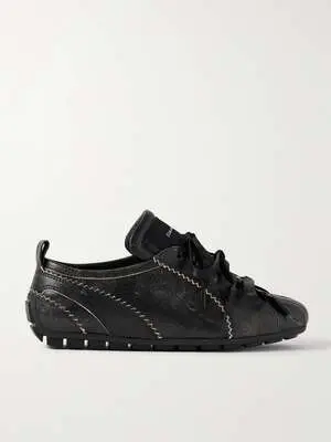 Simone Rocha Cracked-leather Sneakers - Dark Brown