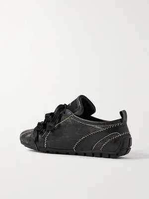 Simone Rocha Cracked-leather Sneakers - Dark Brown