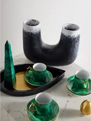L'Objet Set Of Six Porcelain Espresso Cups And Saucers - Green