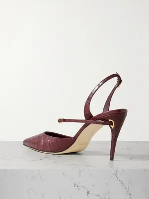 Jennifer Chamandi Vittorio 85 Croc-effect Leather Slingback Pumps