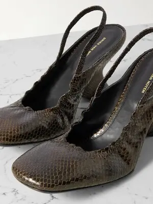 Dries Van Noten Snake-effect Leather Slingback Wedge Pumps