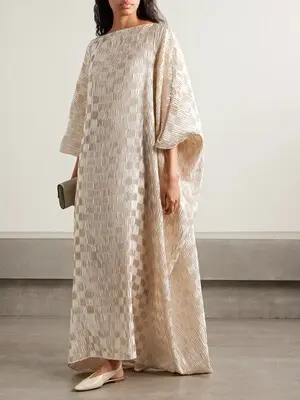 DIMA AYAD Cocoon Checked Plissé-satin Gown