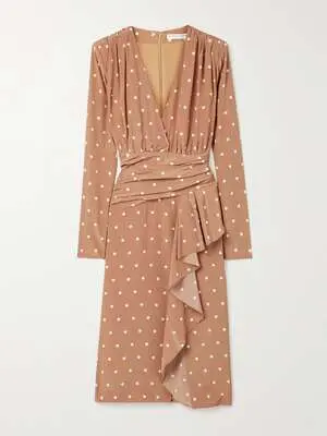 Alessandra Rich Polka-dot Silk Crepe De Chine Midi Dress