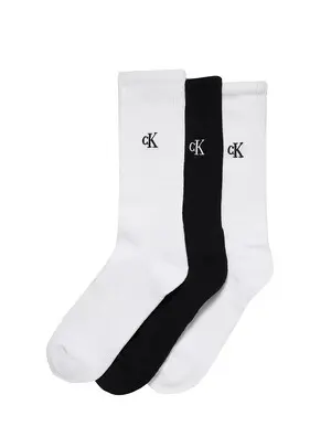 Calvin Klein Monogram 3-pack Cushion Crew Socks - White Mutli