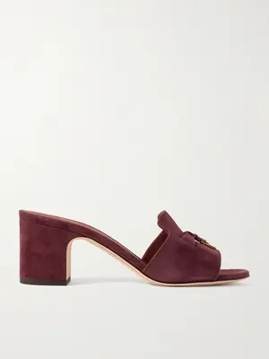 Loro Piana Summer Charms Embellished Suede Mules - Burgundy