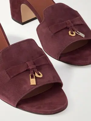 Loro Piana Summer Charms Embellished Suede Mules - Burgundy