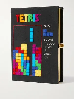 OLYMPIA LE-TAN Tetris Embroidered Appliquéd Canvas Clutch - Black