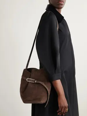 LIFFNER Buckled Suede Bucket Bag - Brown