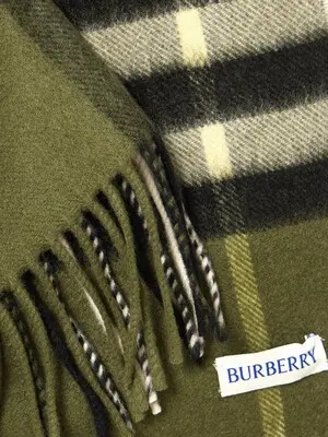 Burberry Fringed Checked Cashmere Scarf - Green