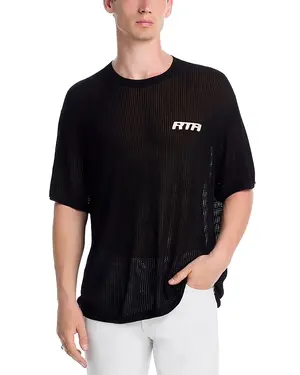 RtA Oversized Fit Graphic Logo Mesh Tee - Black Honeycomb