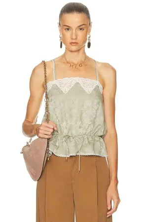 Chloé Silk Roses Jacquard Top - Clear Green