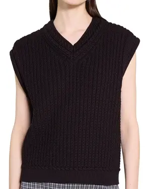 Theory Sleeveless Cotton Sweater Vest - Black