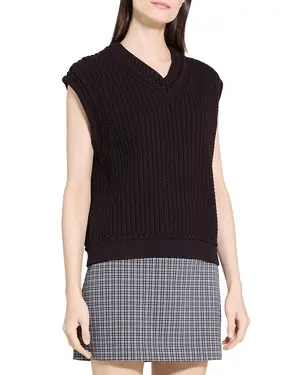Theory Sleeveless Cotton Sweater Vest - Black