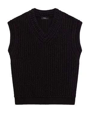 Theory Sleeveless Cotton Sweater Vest - Black
