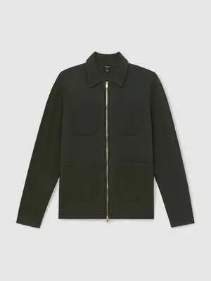 REISS Four-pocket Zip-through Cardigan - Forest Green