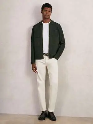 REISS Four-pocket Zip-through Cardigan - Forest Green