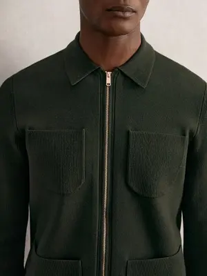 REISS Four-pocket Zip-through Cardigan - Forest Green
