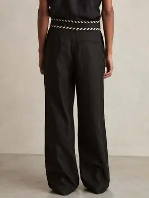 REISS Fawn Linen Wide-leg Whipstitch Trousers - Black