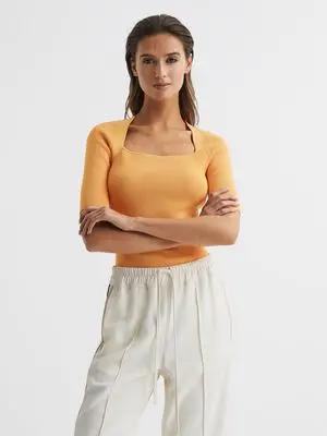REISS Square Neck Ribbed Top