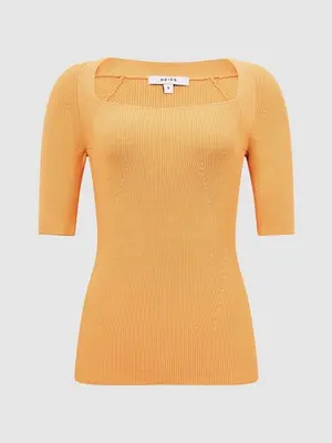 REISS Square Neck Ribbed Top