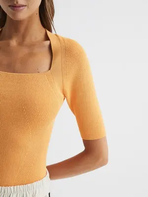 REISS Square Neck Ribbed Top