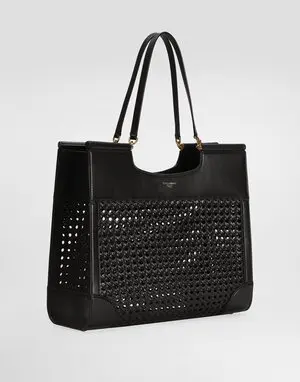 Dolce & Gabbana Shopping Sicily Straw And Calfskin Weave Bag