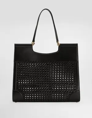 Dolce & Gabbana Shopping Sicily Straw And Calfskin Weave Bag