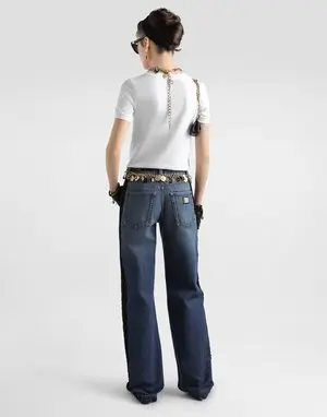 Dolce & Gabbana Denim Trousers With Macramé Lace Appliqu