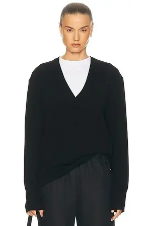 TOTEME Cashmere V-neck Knit Sweater - Black