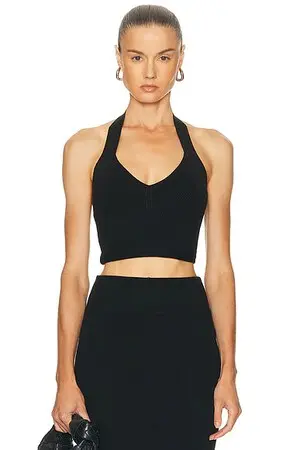 Wardrobe.NYC Ribbed Halter Neck Knit Top - Black