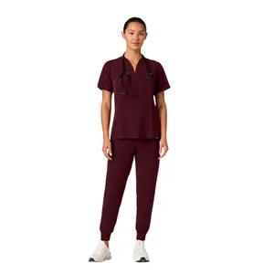 JAANUU Calix 2-pocket V-neck Scrub Top - Burgundy