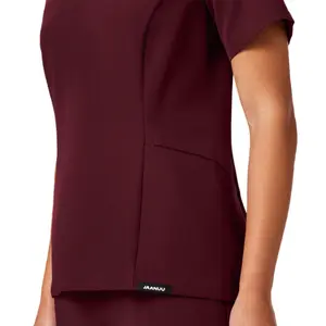 JAANUU Calix 2-pocket V-neck Scrub Top - Burgundy