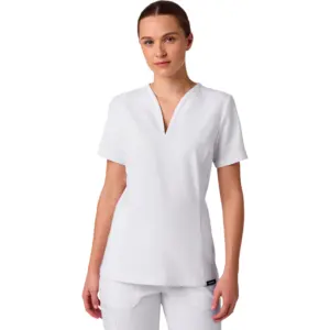 JAANUU Calix 2-Pocket V-Neck Scrub Top White