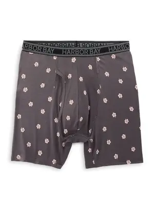 HARBOR BAY BY DXL Big & Tall Hibiscus Print Tech Boxer Briefs - Blackened Pearl