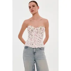 MILLA Strapless Corset With Floral Print - Apple Blossom