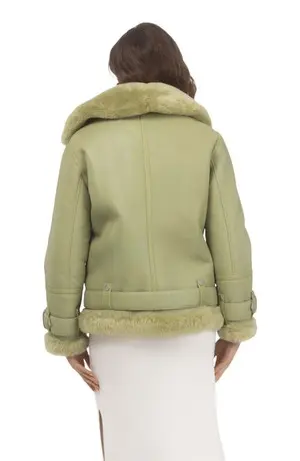 Gorski Genuine Shearling Moto Zip Jacket - Light Green