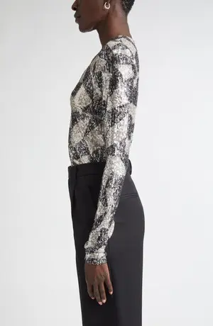 St. John Cubist Geometric Sequin Top