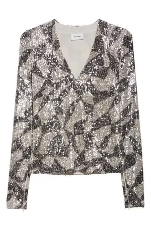 St. John Cubist Geometric Sequin Top