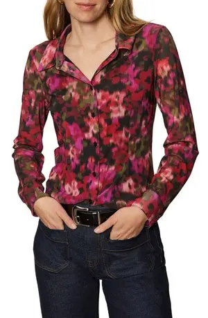 Sanctuary Mesh Button-down Shirt - Berry Glow Red
