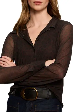 Sanctuary Mesh Button-down Shirt - Espresso Leopard