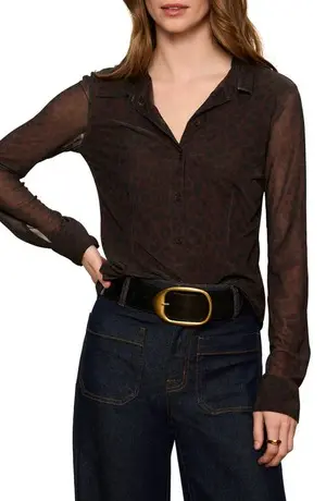 Sanctuary Mesh Button-down Shirt - Espresso Leopard