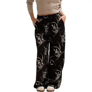 LILY AND LIONEL Lillibet Wide Leg Floral Print Trouser - Black